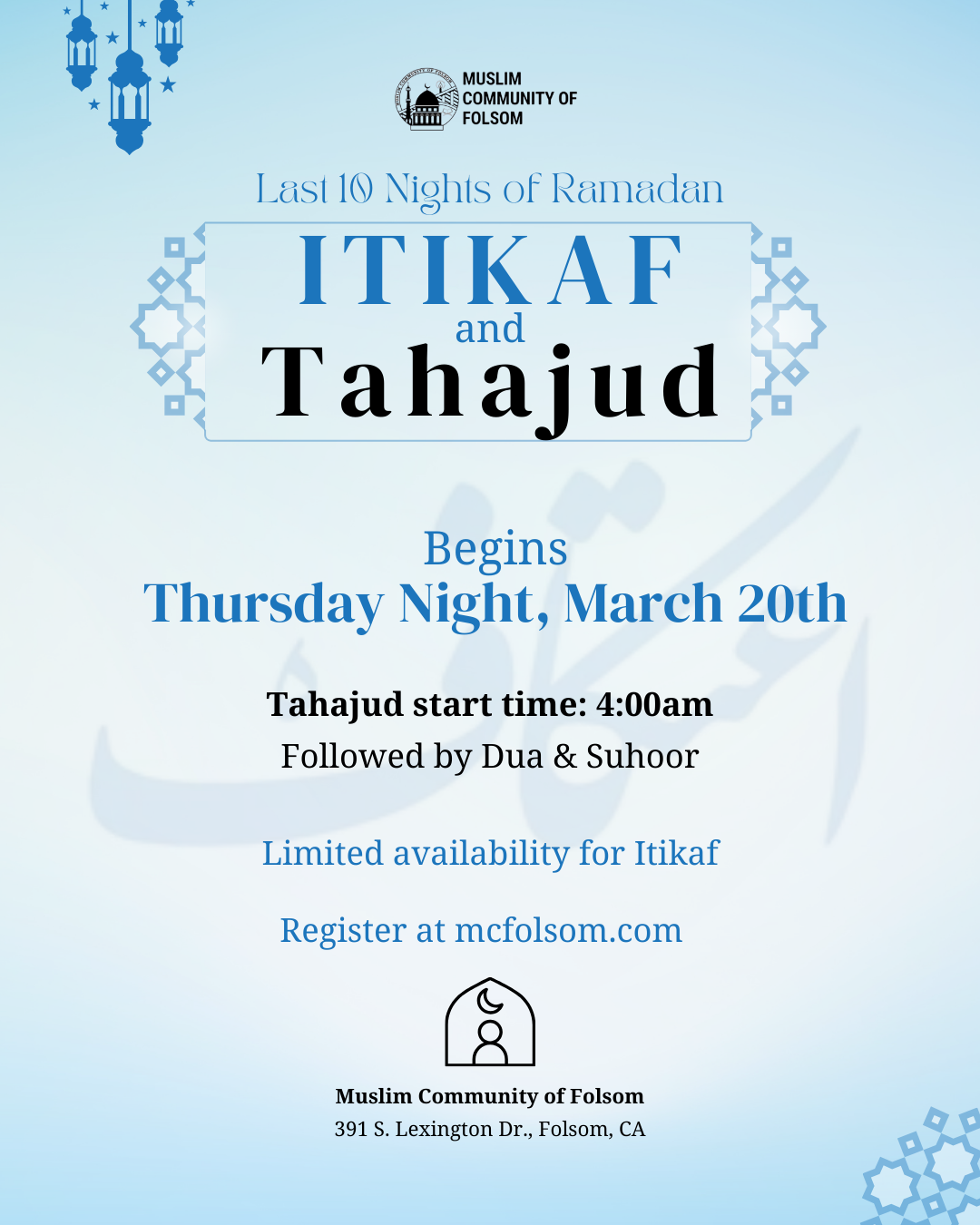 MCF Itikaf Sign up - Muslim Community of Folsom